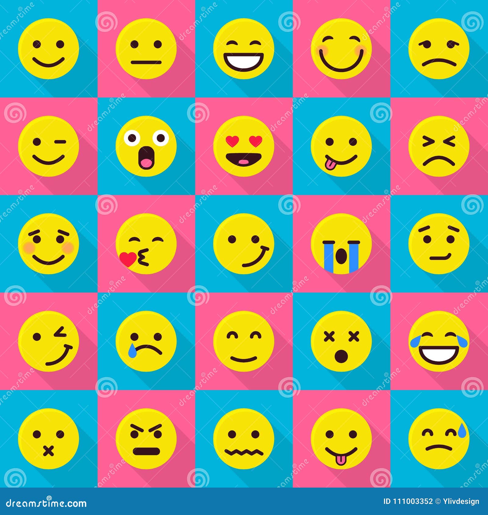 Smile Emoticons Icons Set, Flat Style Stock Vector - Illustration of ...