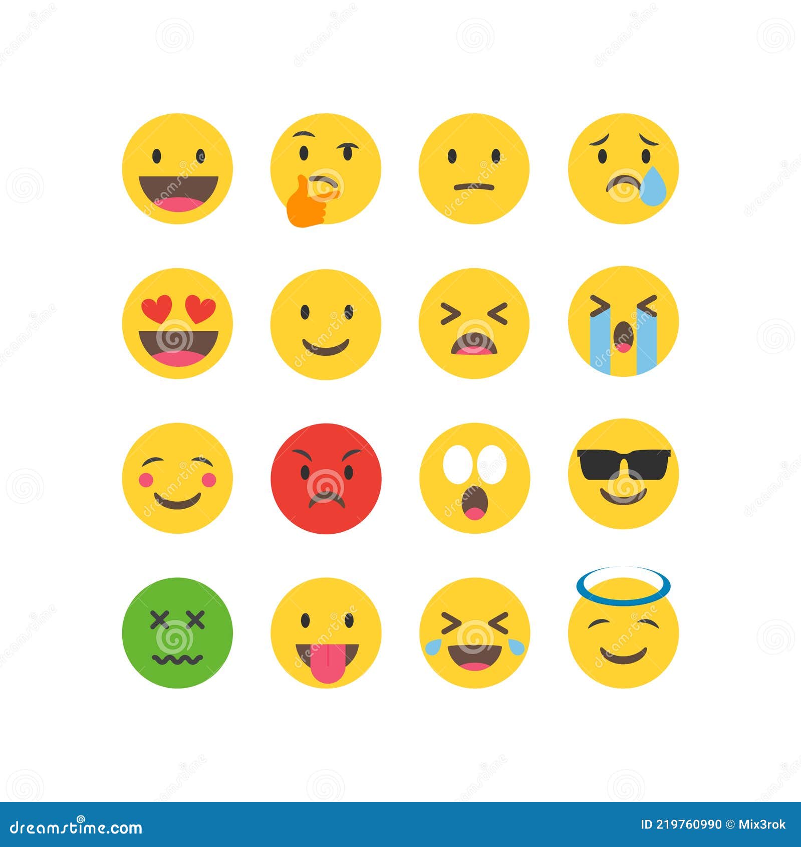 Smile Emotions Icons Vector, Simple Flat Round Faces Signs in Different ...
