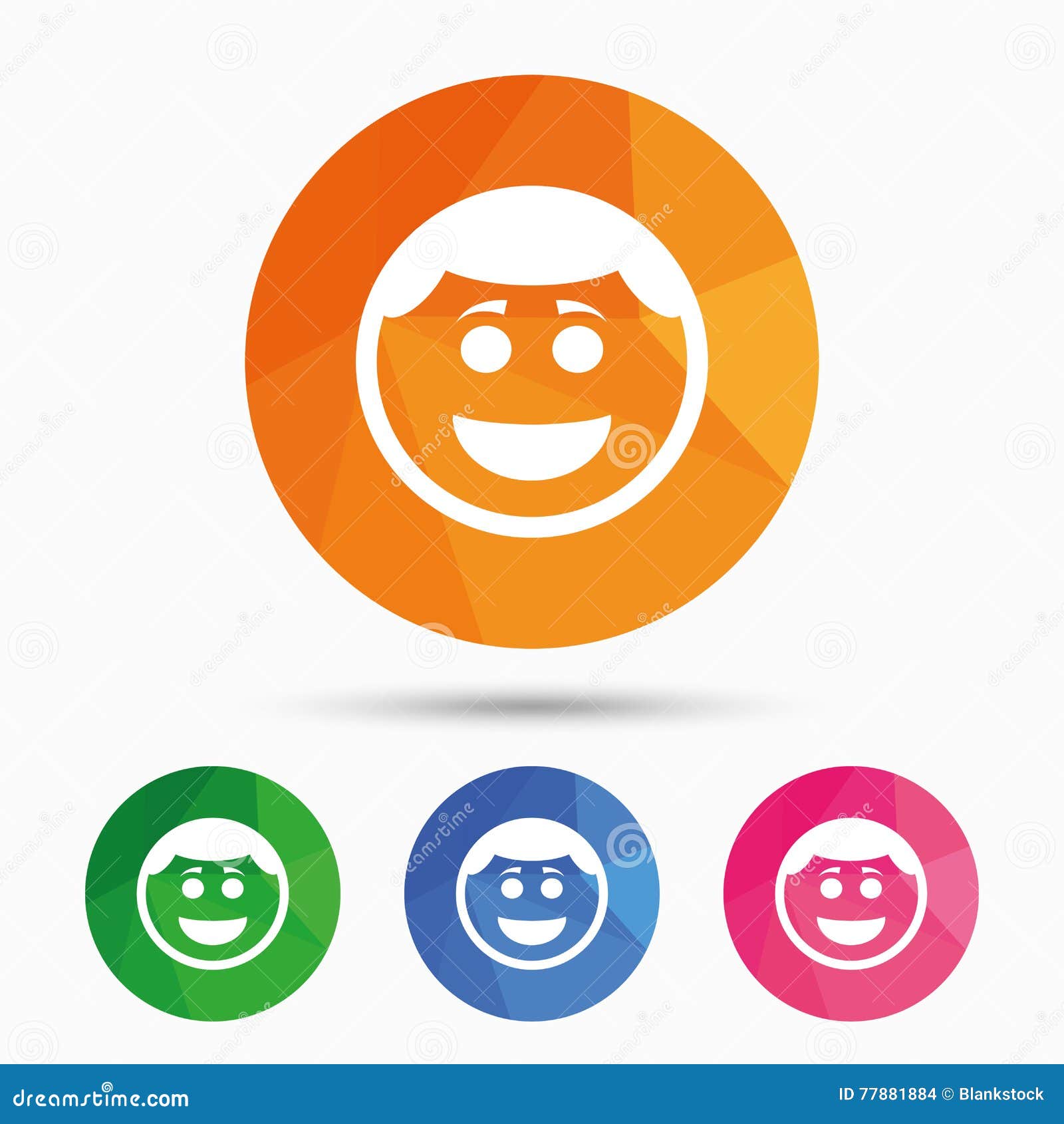 Smile Face Icon. Smiley with Hairstyle Symbol. Stock Vector ...