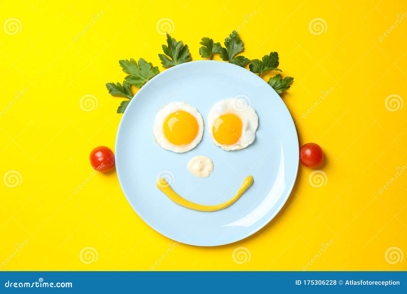 Smile Face Made of Plate with Fried Eggs on Background, Top View Stock ...