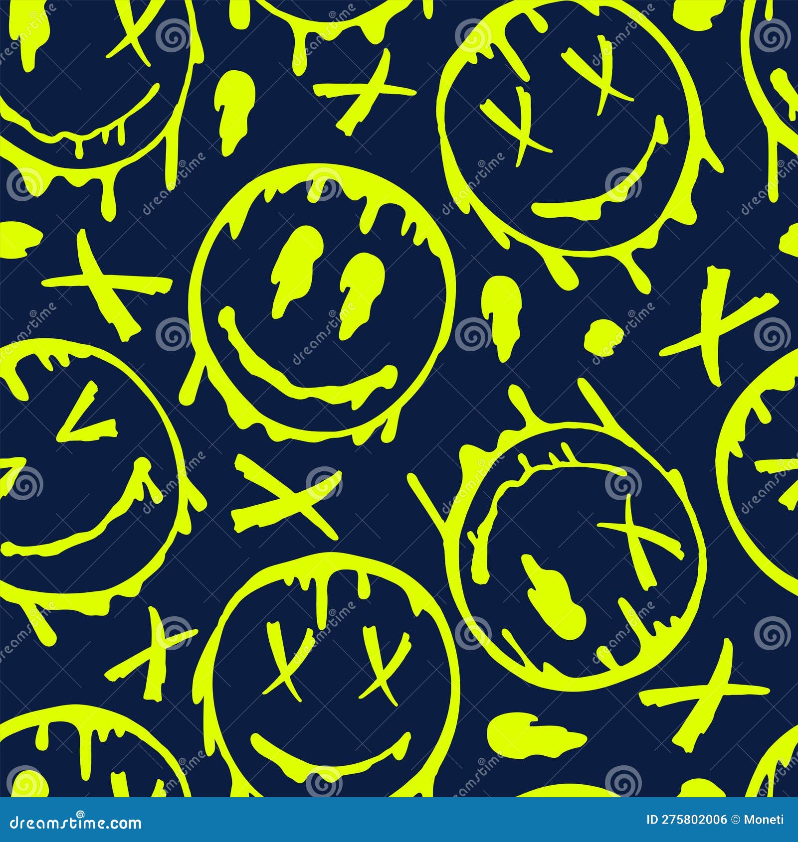 Smile Flowing Smiling Face Seamless Pattern. Seamless Distorted Melting ...