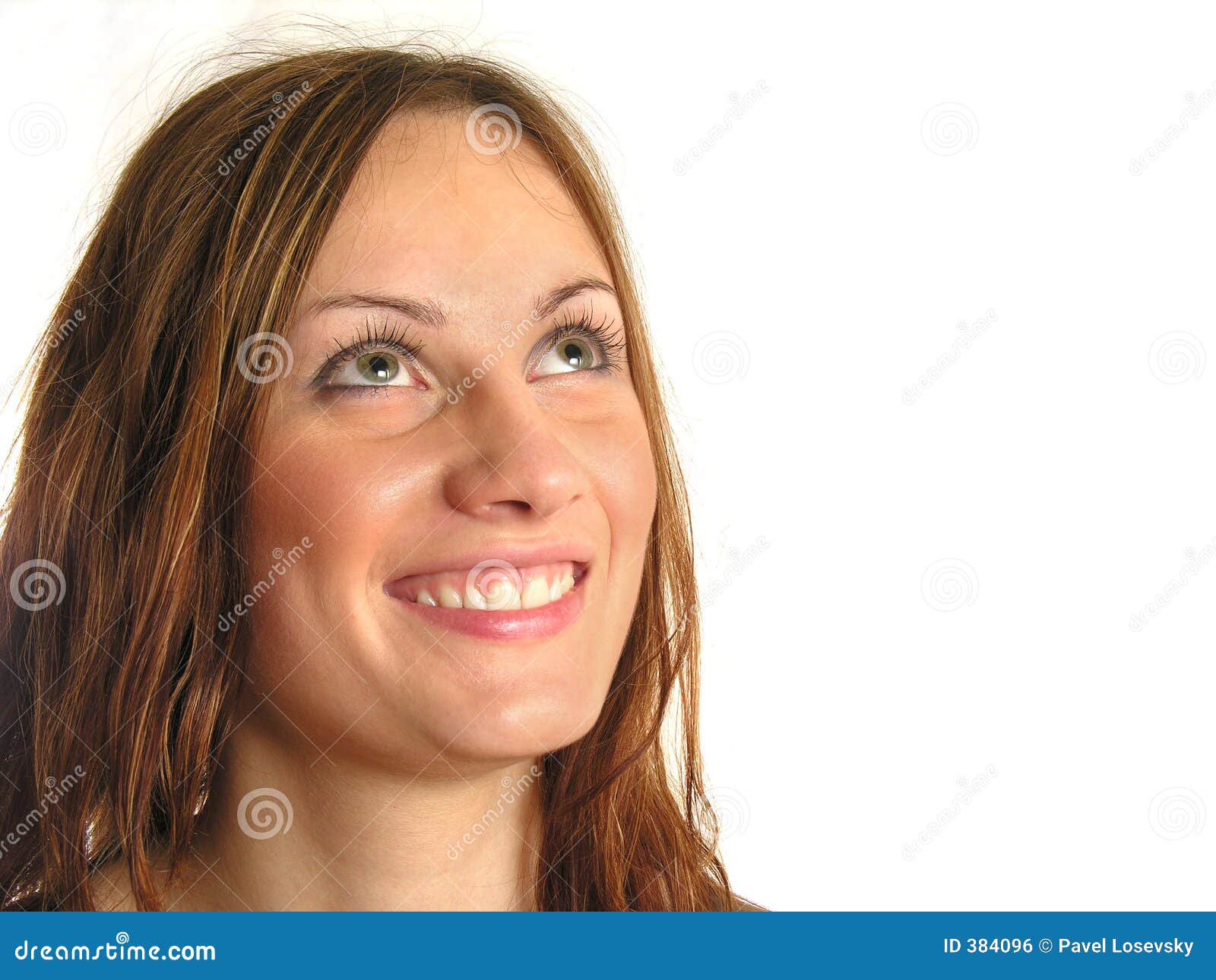 Smile girl look up stock photo. Image of female, sideways - 384096