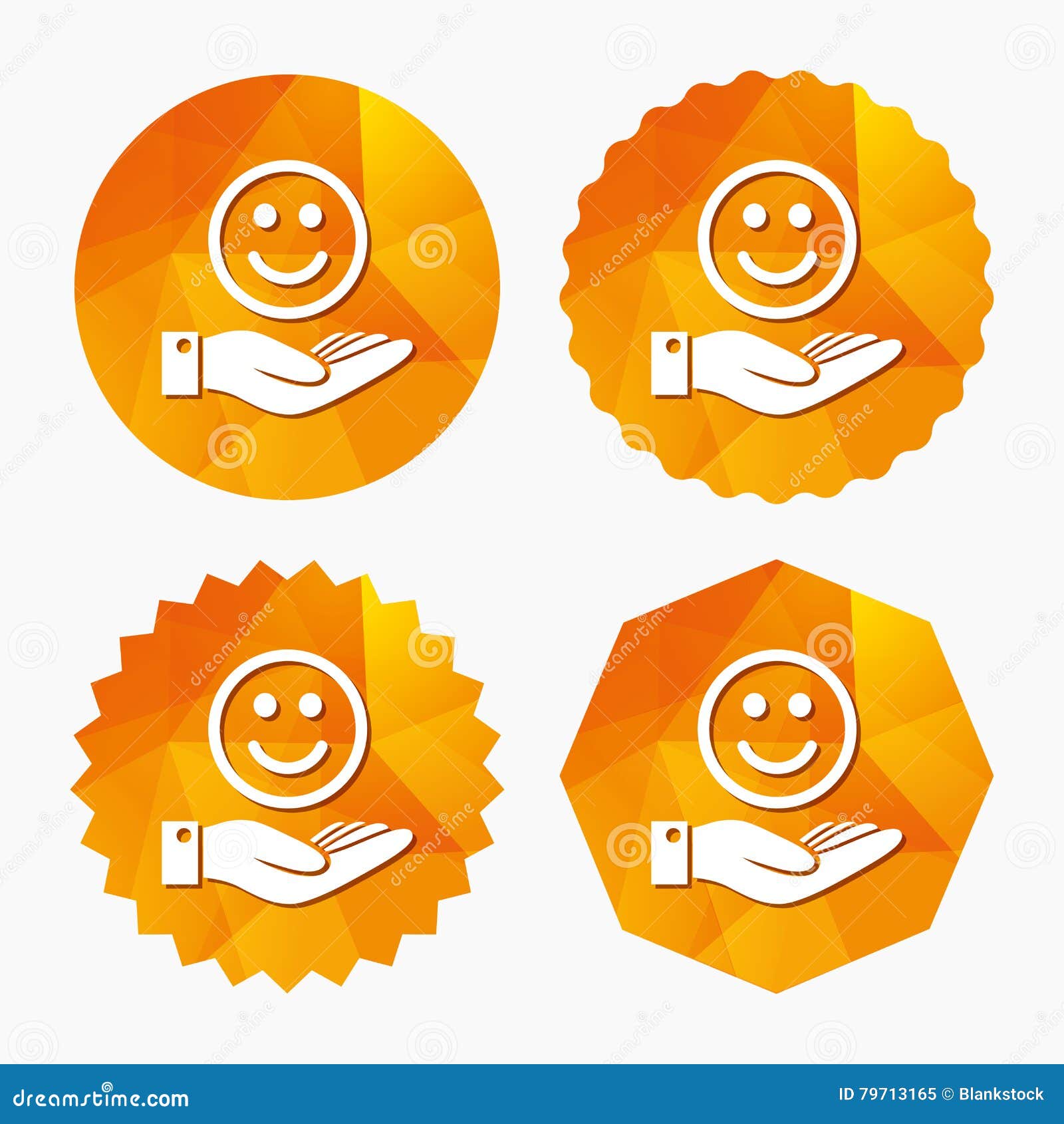 Smile and Hand Sign. Palm Hold Happy Face Symbol. Stock Illustration ...