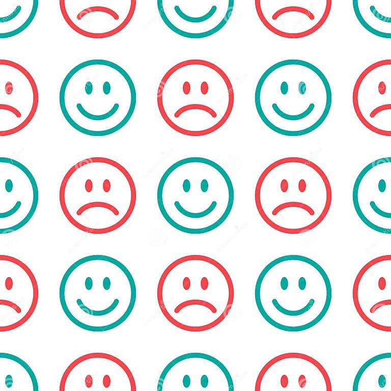 Smile Icon Pattern Happy And Sad Faces Vector Abstract Background