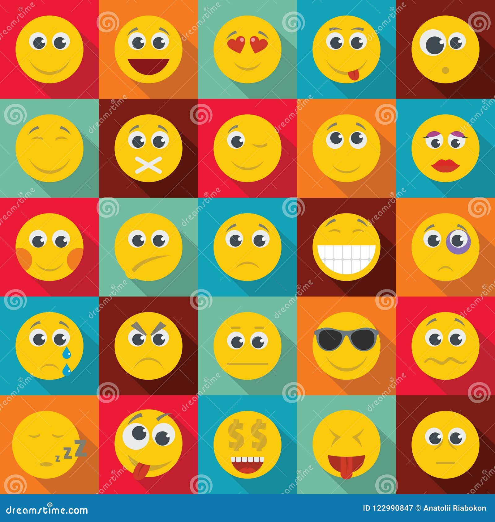 Smile icon set, flat style stock illustration. Illustration of emotion ...
