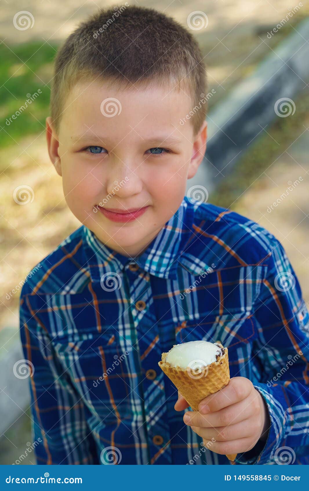 Smile Kid Holding a Wafer Ice Cream in Hand Stock Image - Image of ...