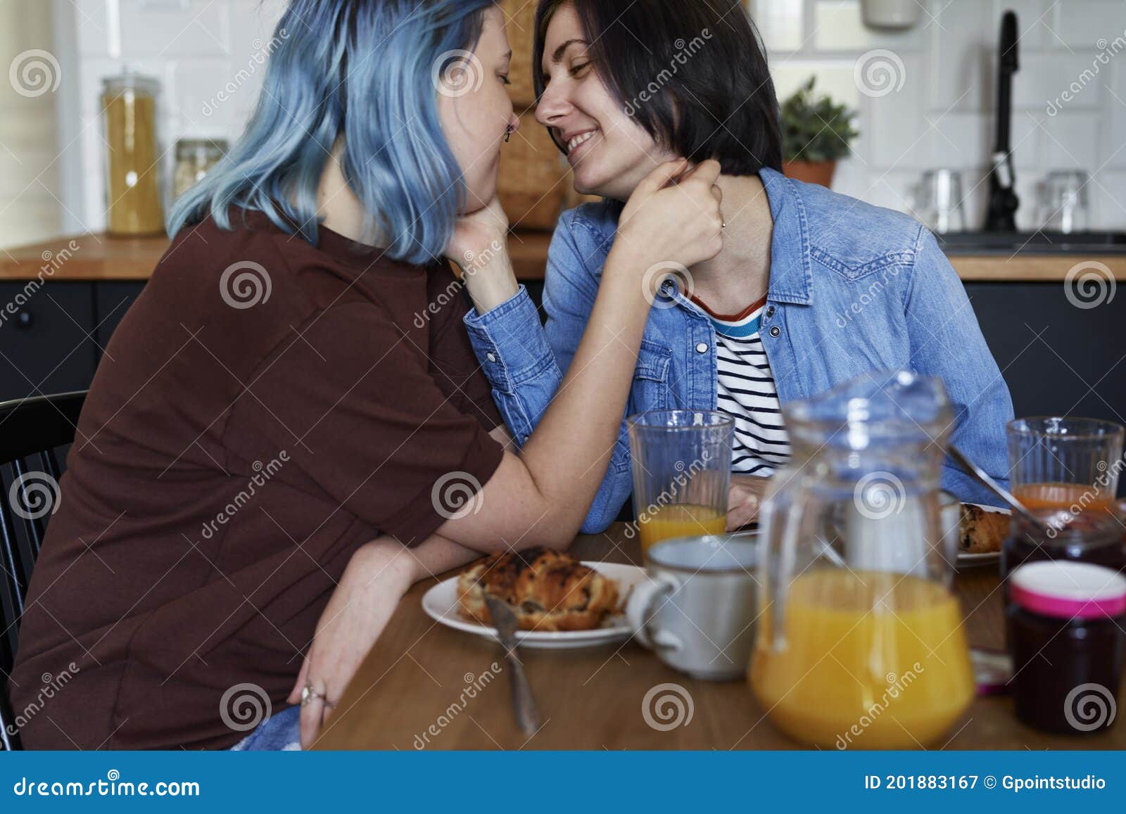 Happy Lesbian Couple Having Breakfast Stock Image - Image of people ...