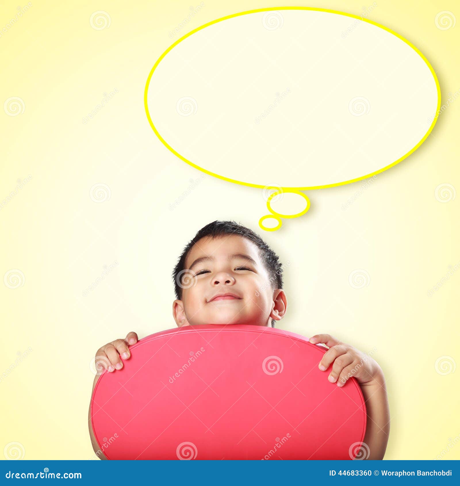 Smile Little Asian Boy with Empty Think Bubble Stock Photo - Image of ...