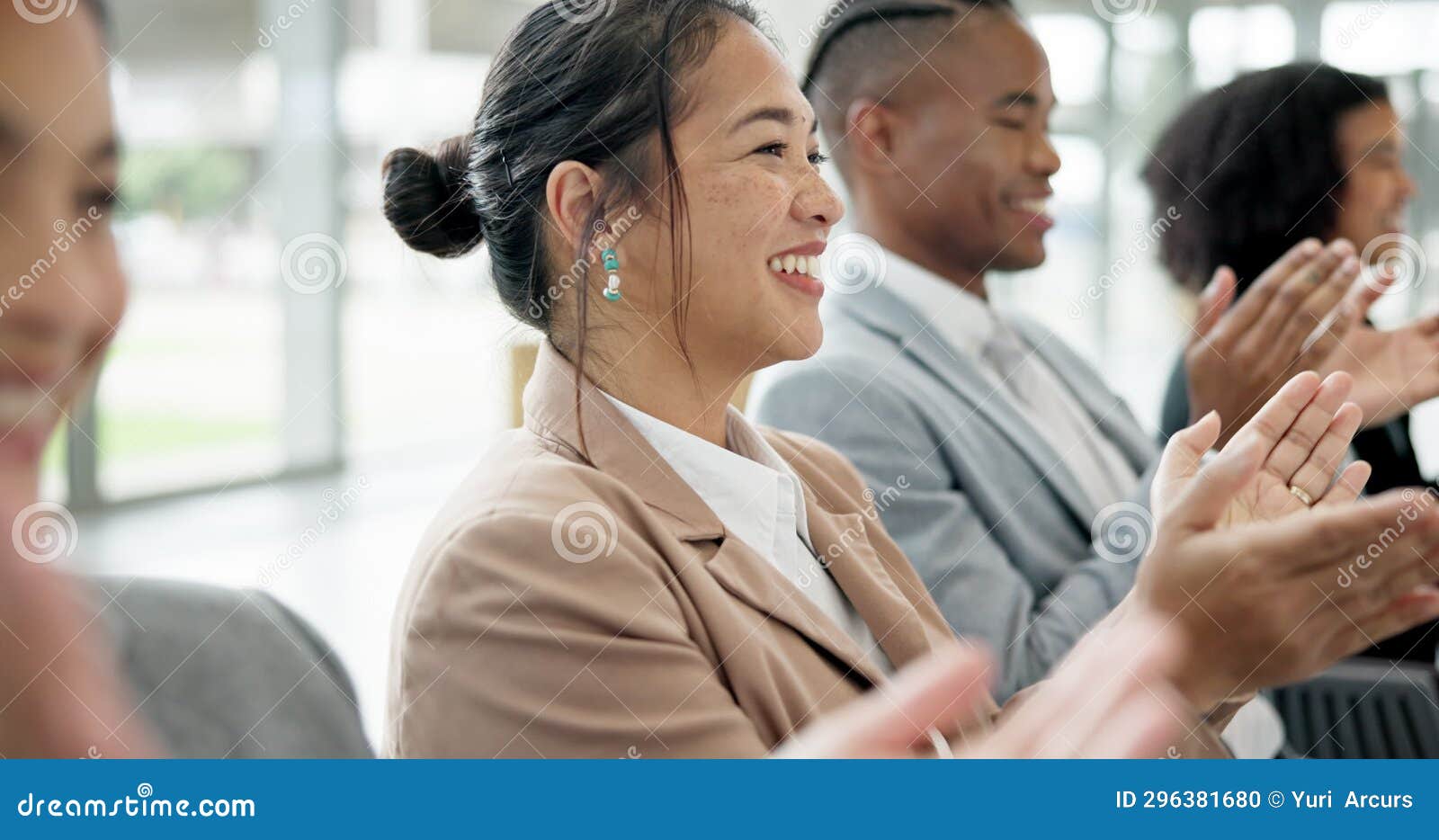 Smile, Motivation and Applause with Business People in a Seminar or ...