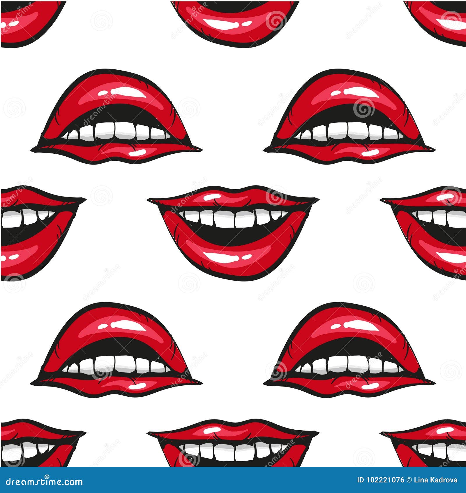 Smile Mouth with Red Lips and White Teeth Pop Art Style Seamless ...