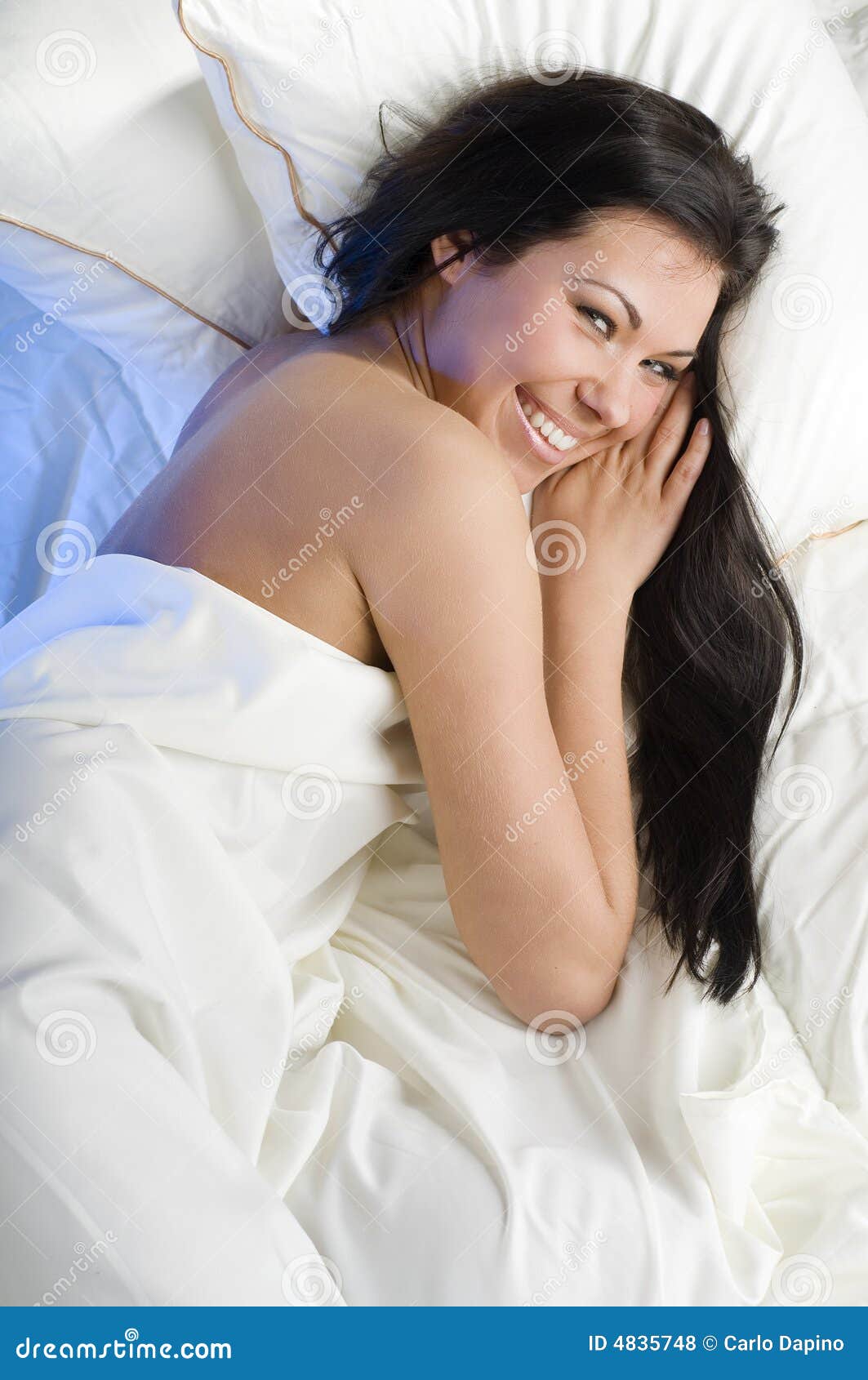The smile on the pillow stock photo. Image of lady, european - 4835748
