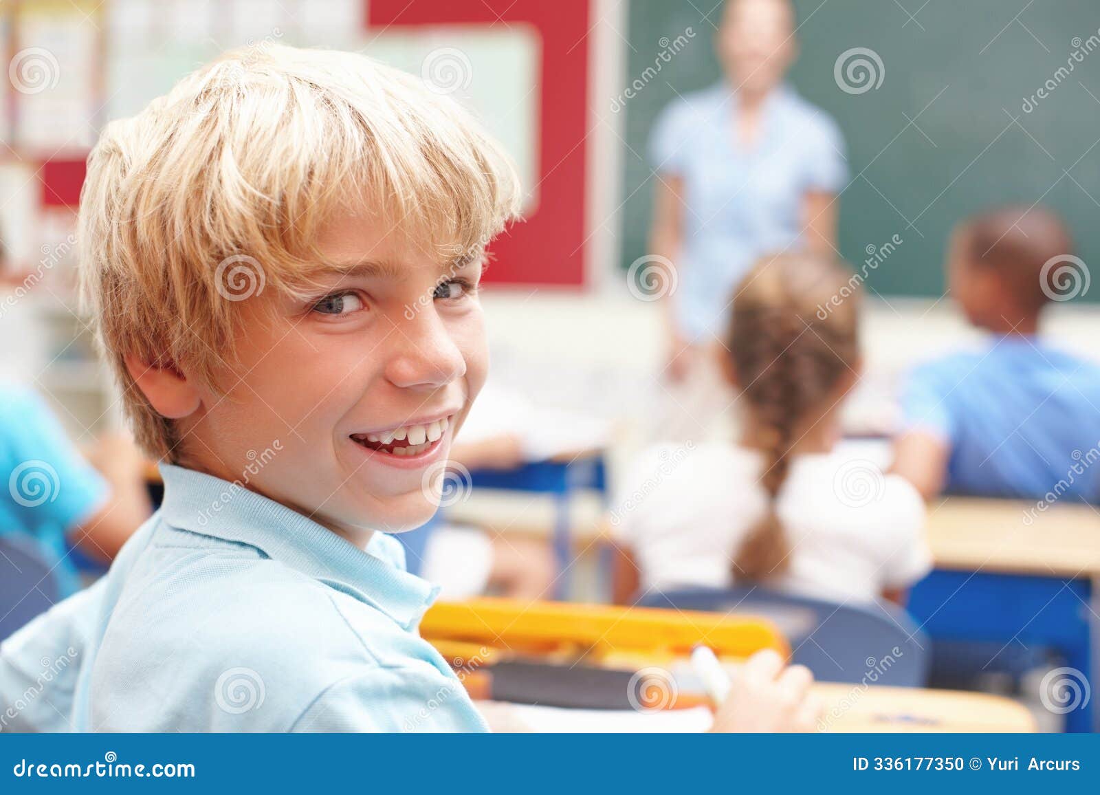Smile, Portrait and Boy at Desk in Class for Learning, Growth and Child ...