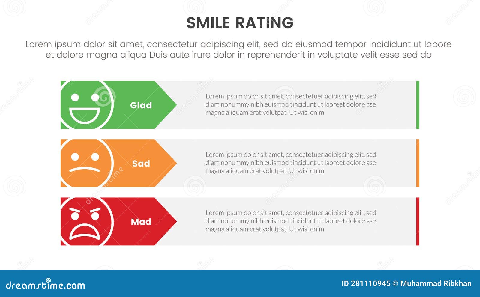 Smile Rating with 3 Box Template Infographic Concept with Arrow Right ...