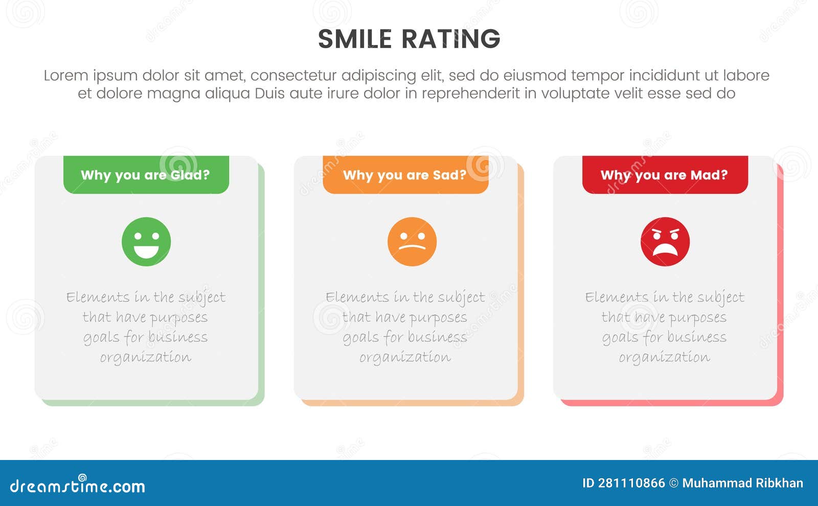 Smile Rating with 3 Box Template Infographic Concept with Rectangle Box ...