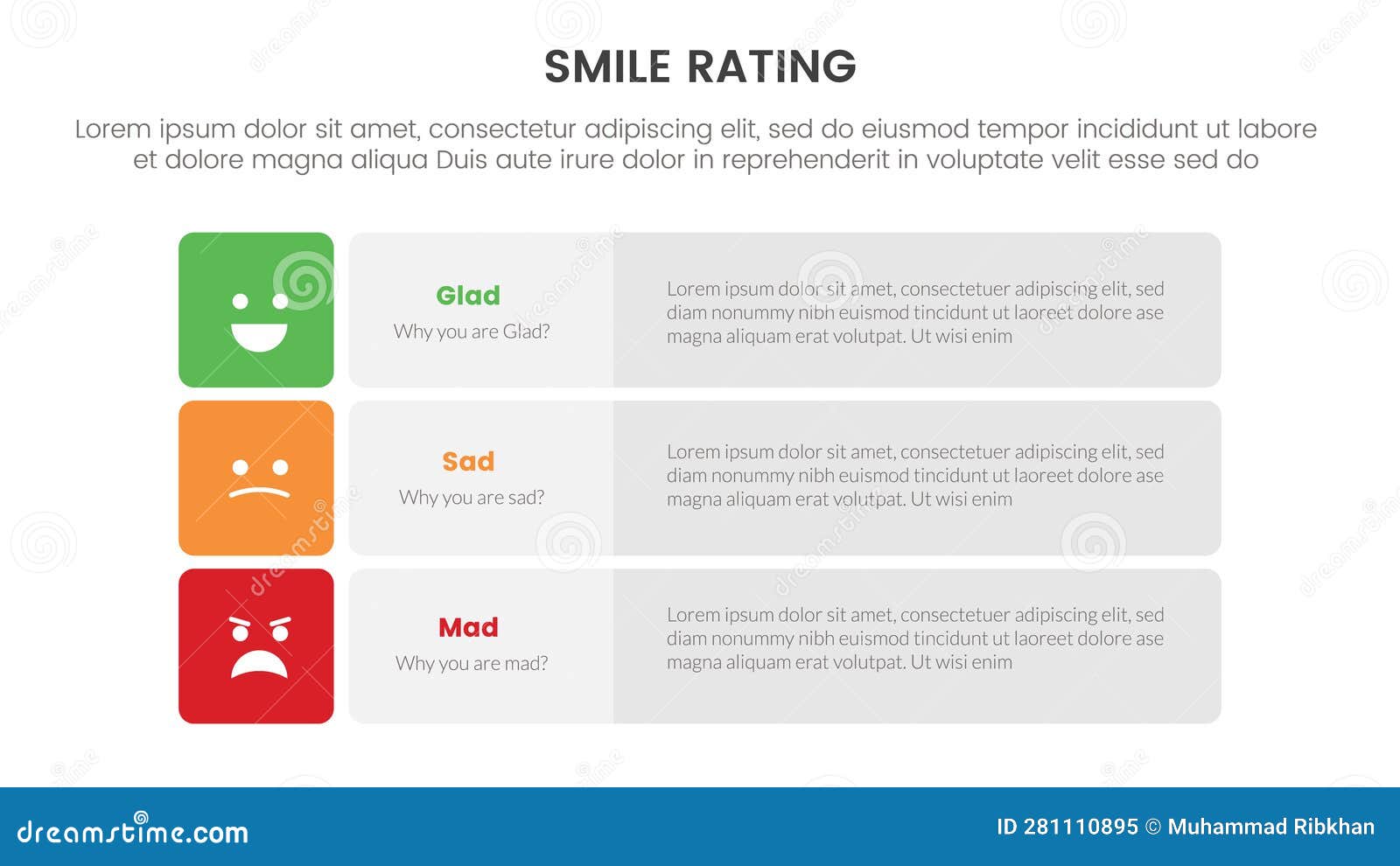 Smile Rating with 3 Box Template Infographic Concept with Vertical Long ...