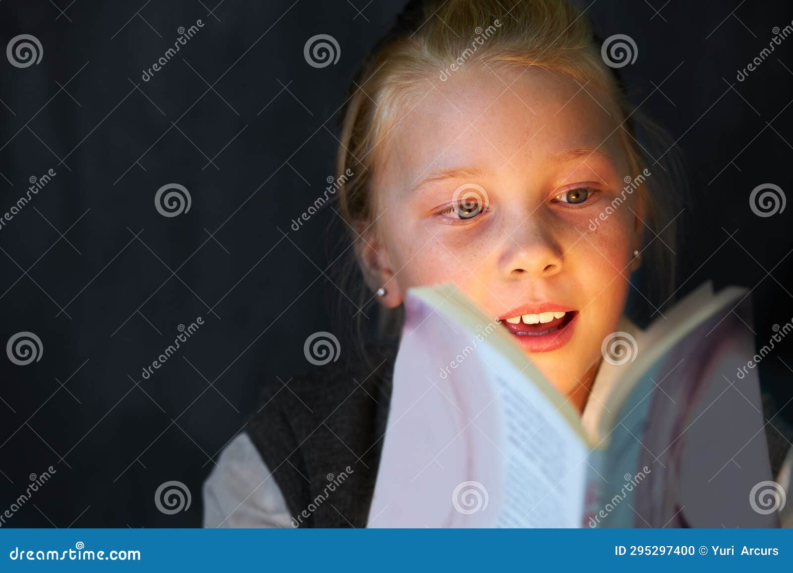 Smile, Reading and Child Student with Book in Classroom for Knowledge ...