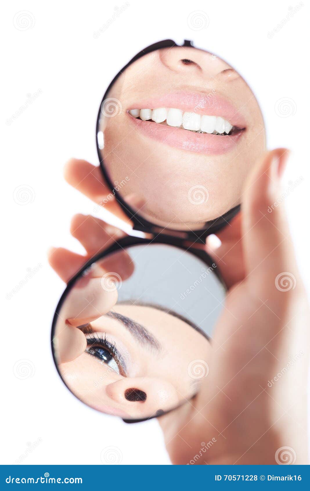 Smile in Reflection of Mirror Stock Photo - Image of smiling, holding ...