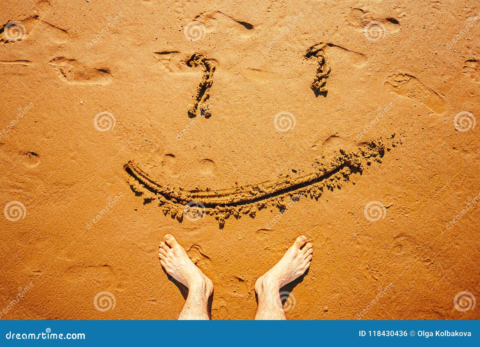 Smile on the sand stock photo. Image of face, break - 118430436