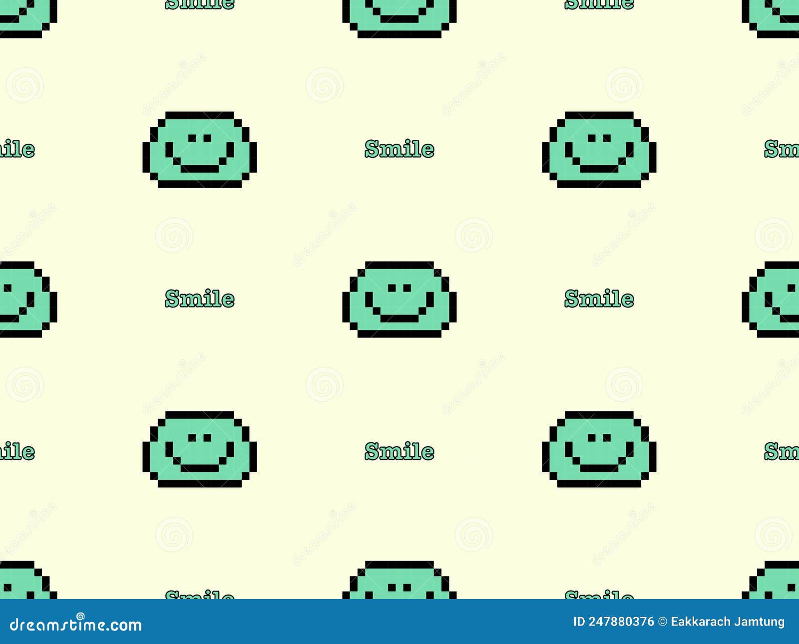 Smile Seamless Pattern on Yellow Background. Pixel Style Stock ...