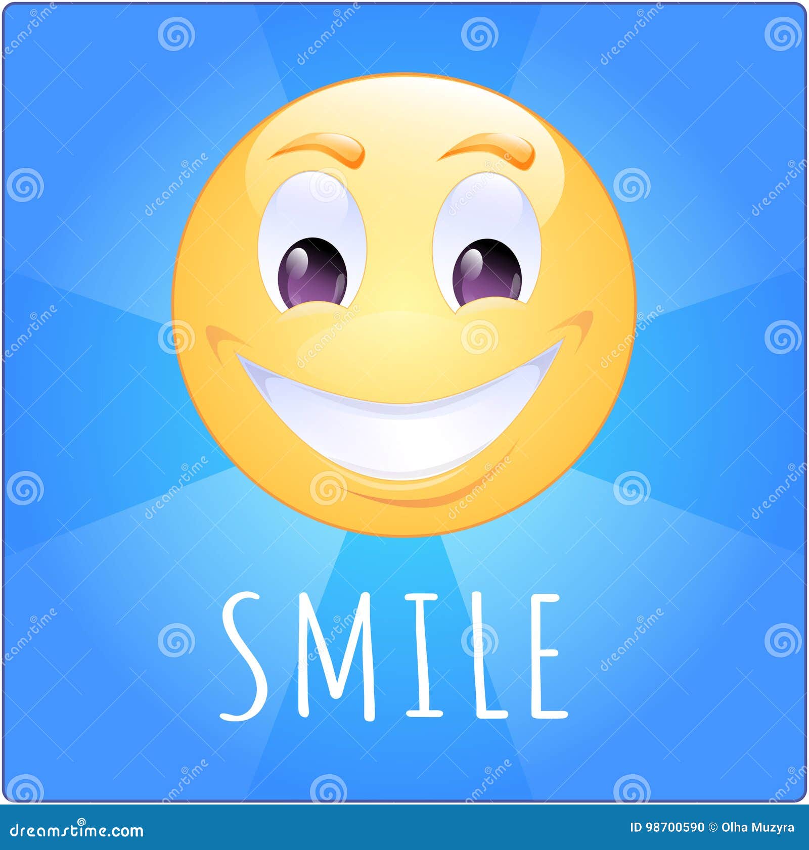 Smile on Square Blue Background with Violet Eyes Stock Vector ...
