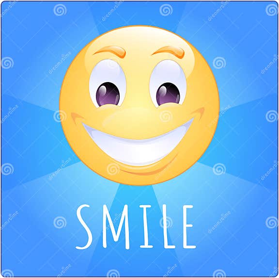 Smile on Square Blue Background with Violet Eyes Stock Vector ...