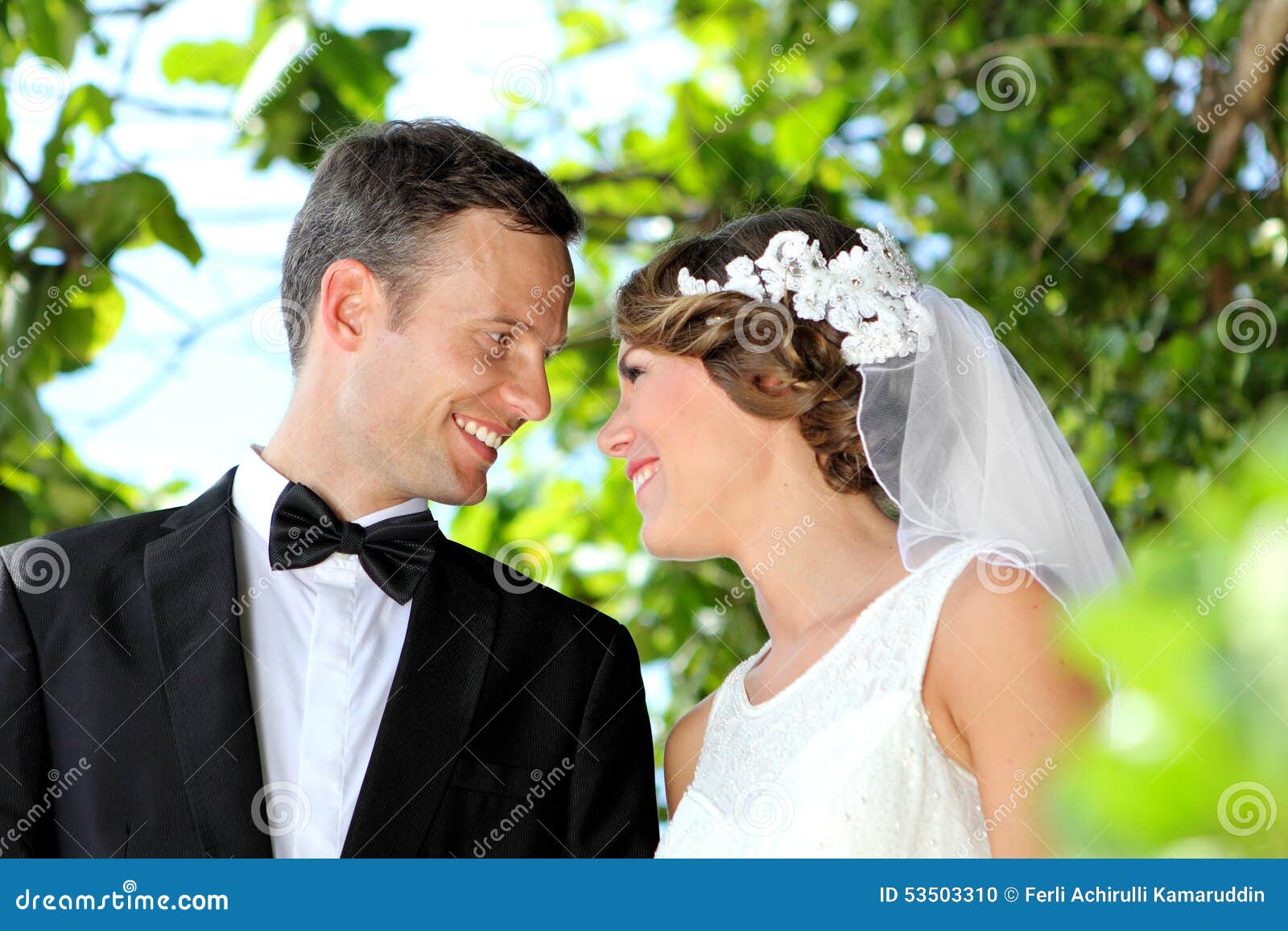Smile and Staring Each Other Stock Photo - Image of bride, cheerful ...