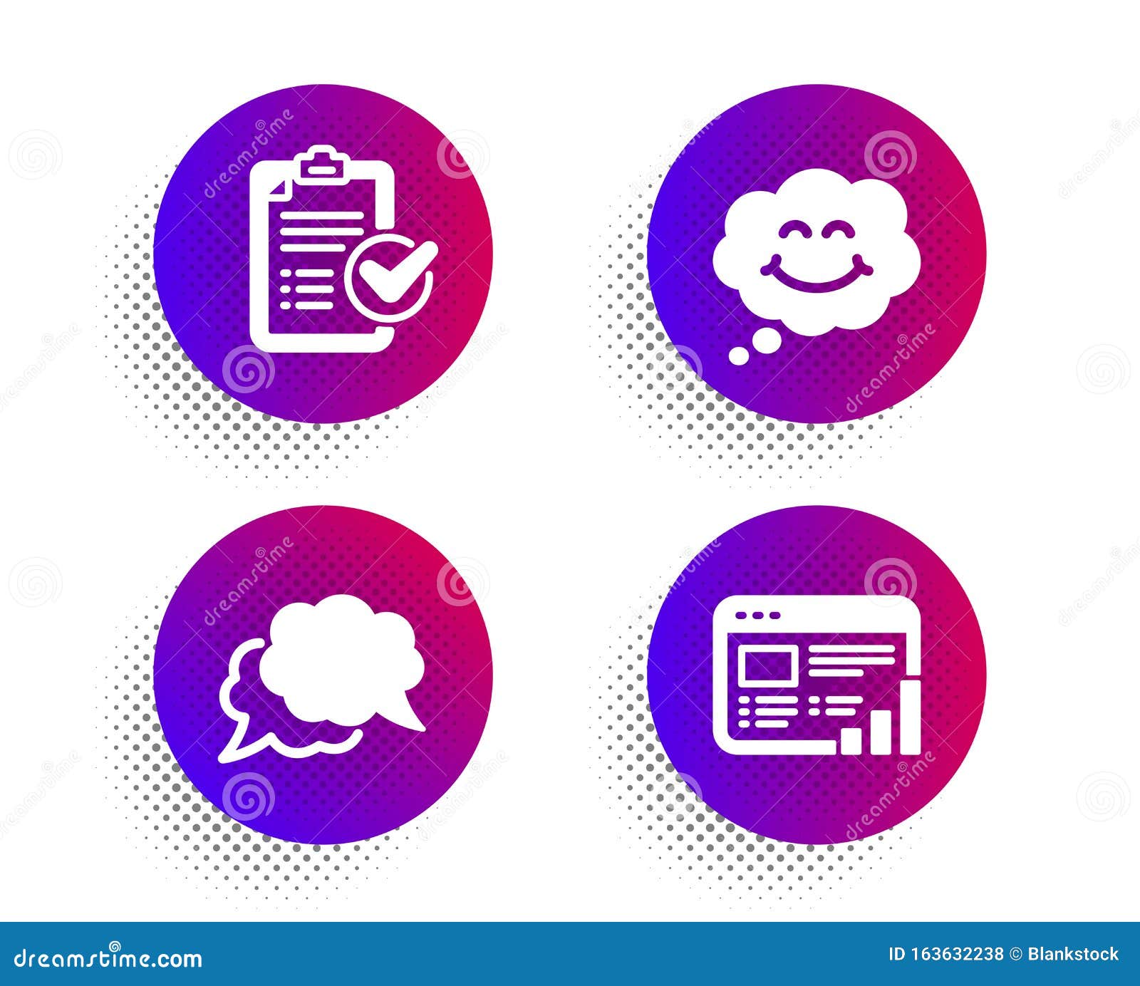 Smile, Survey Checklist and Chat Message Icons Set. Web Report Sign ...