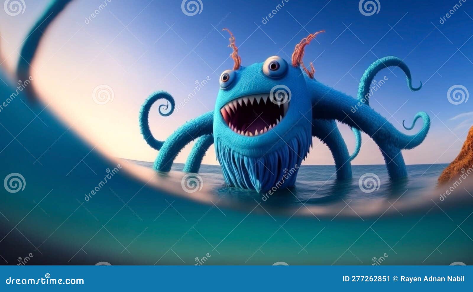 Smile tentacle sea monster stock illustration. Illustration of wing ...