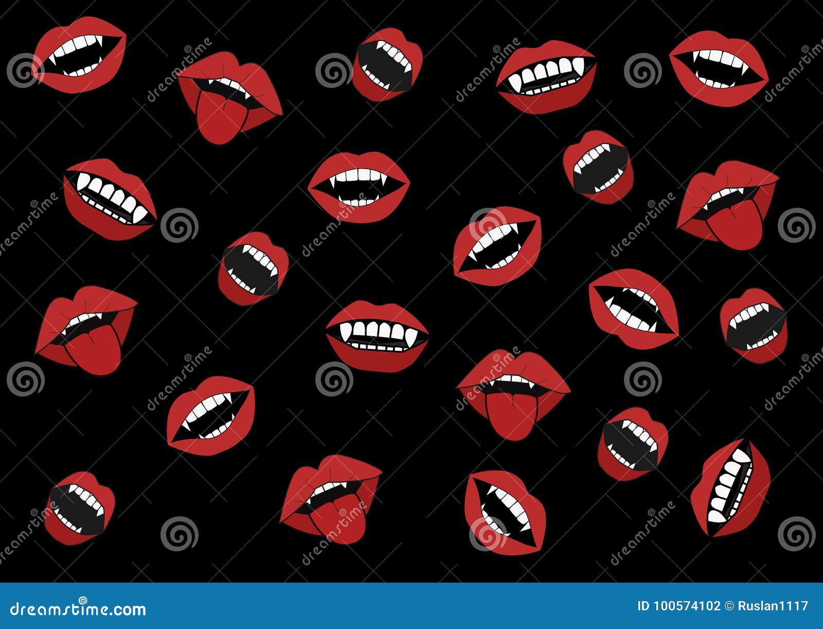 Smile Of A Vampire`s Fangs Repeating On A Black Background Vector ...