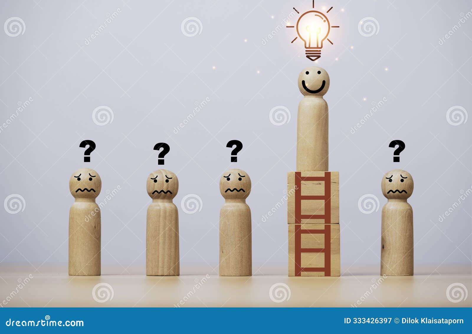 Smile Wooden Figure Standing on the Top of Ladders with Glowing ...