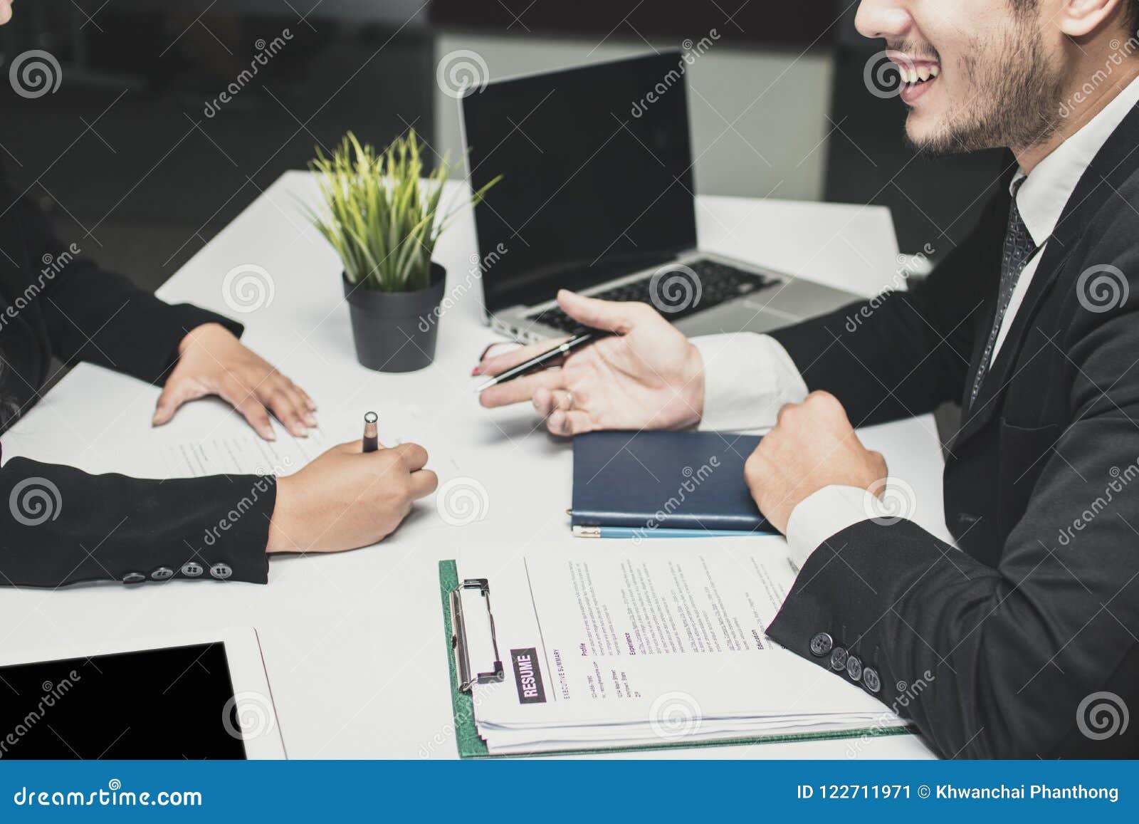 Smiled and Happy Manager Businessman Explaining, Introducing, Ta Stock ...