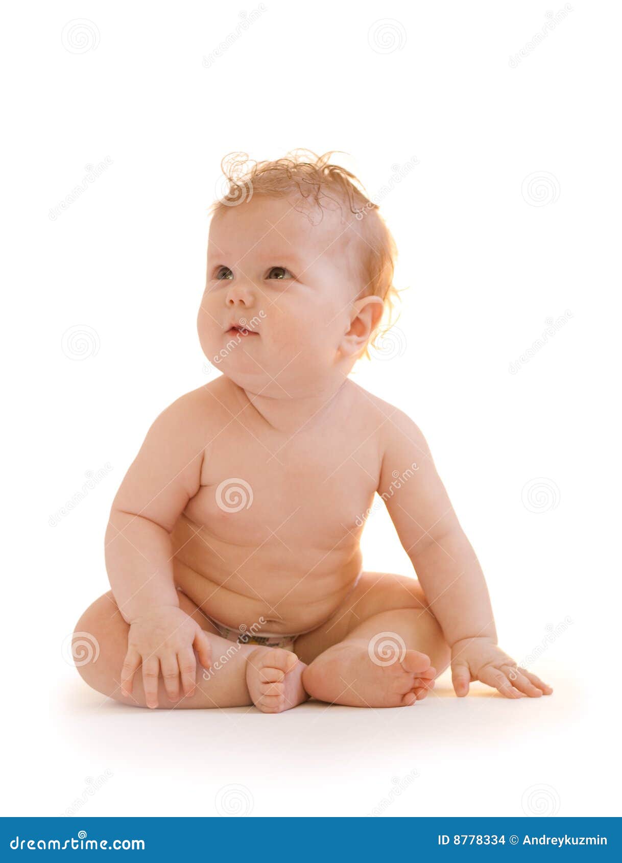 Smiley Baby in Diaper Sitting Isolated Stock Photo - Image of cheerful ...