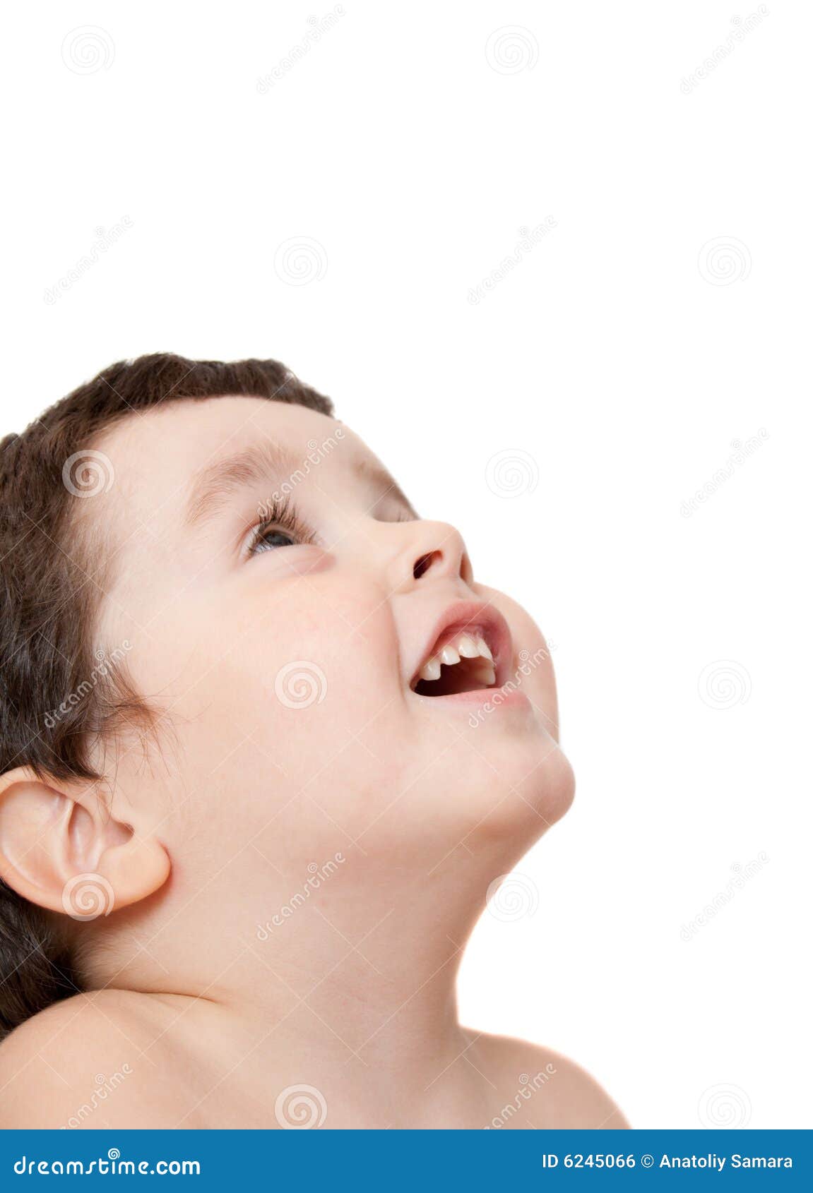 Smiley Boy Looking Up, Isolated Stock Photo - Image of caucasian ...