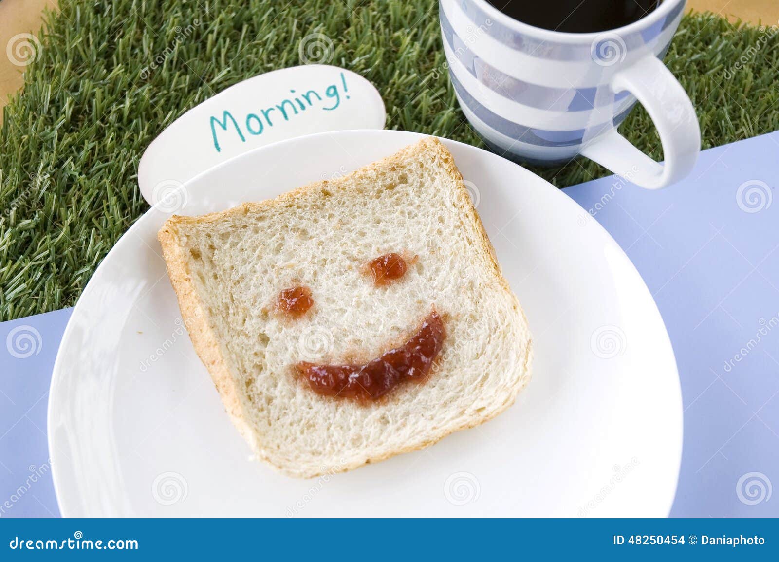 Smiley bread for breakfast stock photo. Image of message - 48250454