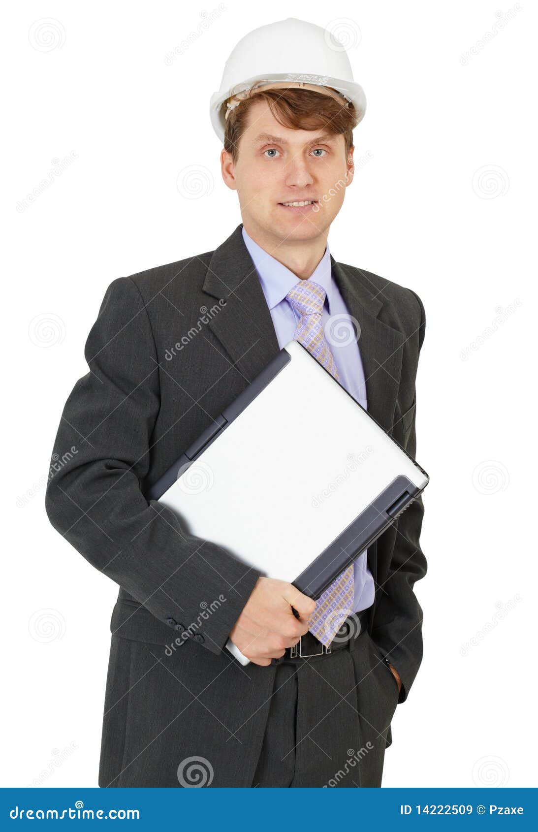 Smiley Builder with Laptop in Hand Stock Image - Image of black, male ...