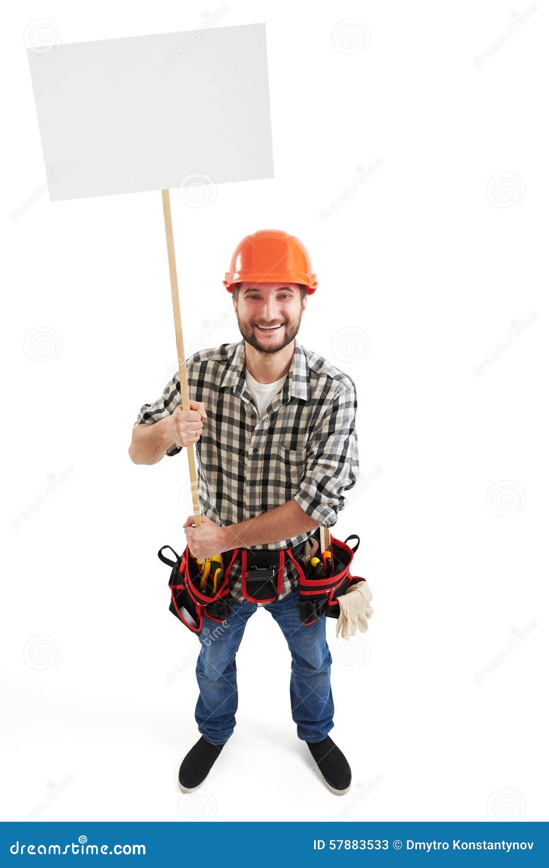 Smiley Builder with White Placard Stock Image - Image of happy, poster ...