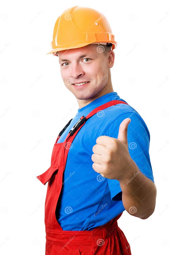 Smiley Builder Worker Isolated Stock Photo - Image of acknowledgement ...