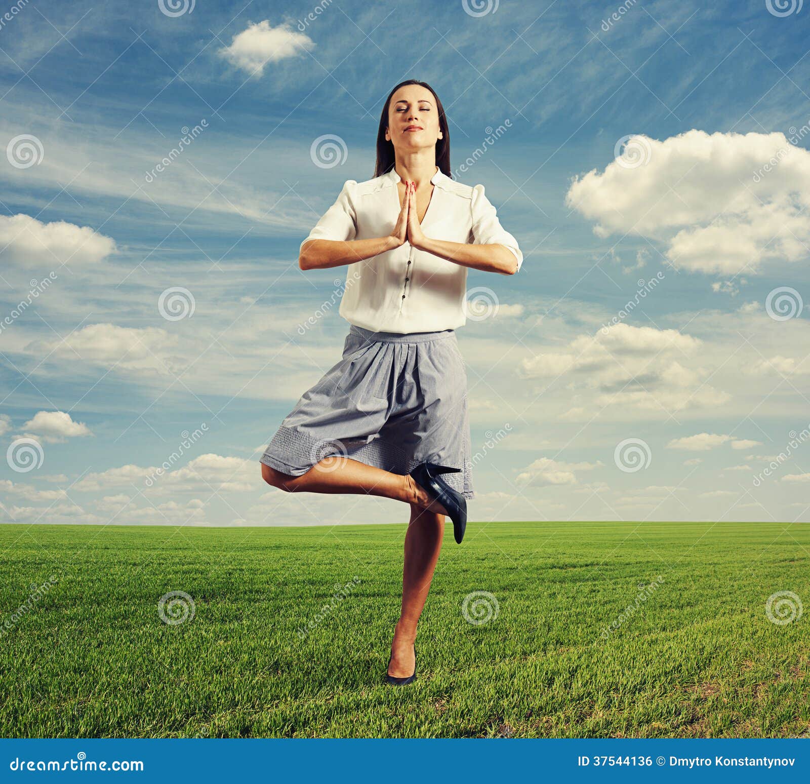 Smiley Businesswoman Meditation Stock Photo - Image of adult, girl ...