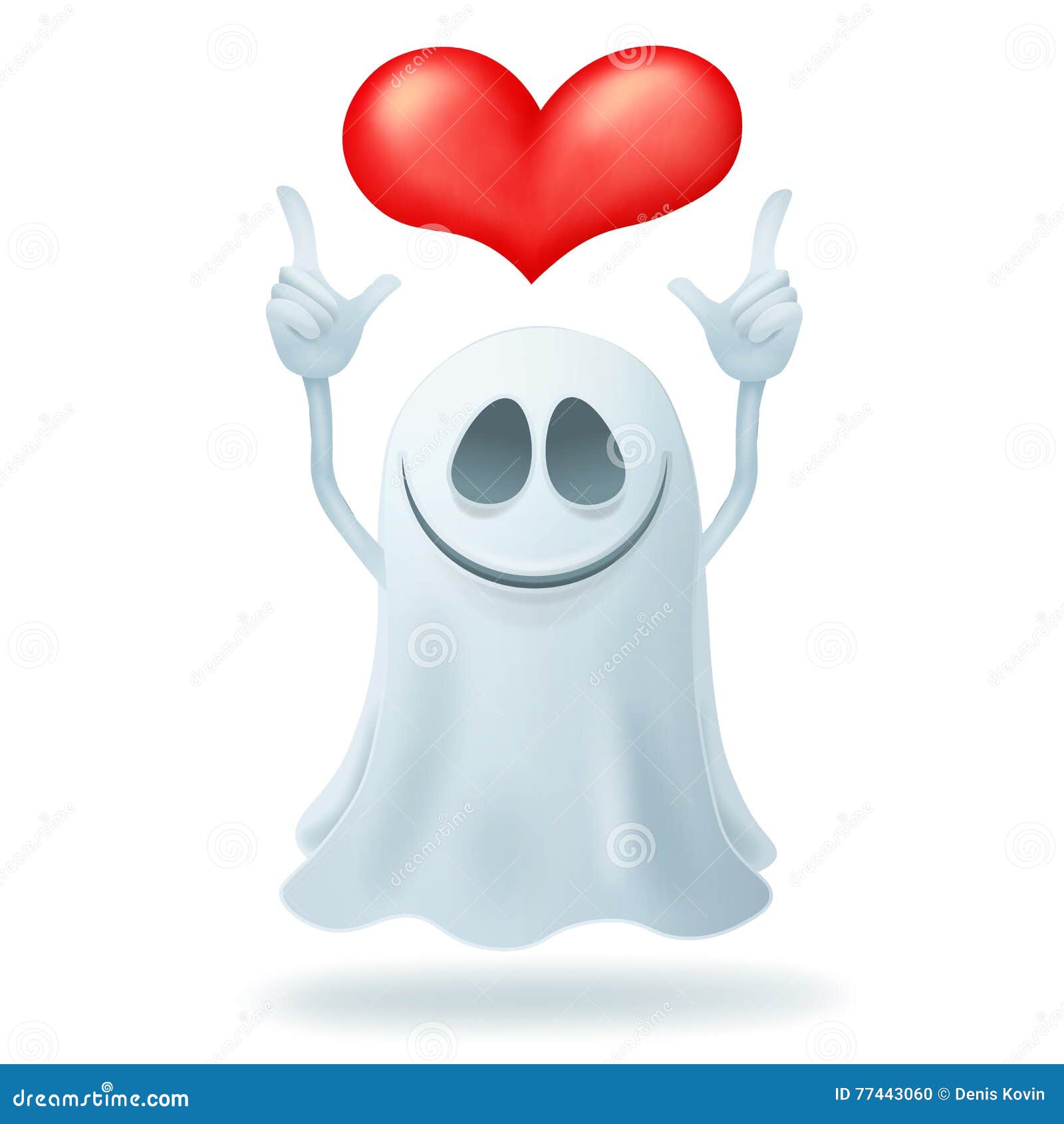 Smiley Cartoon Ghost Character With Heart Stock Illustration ...