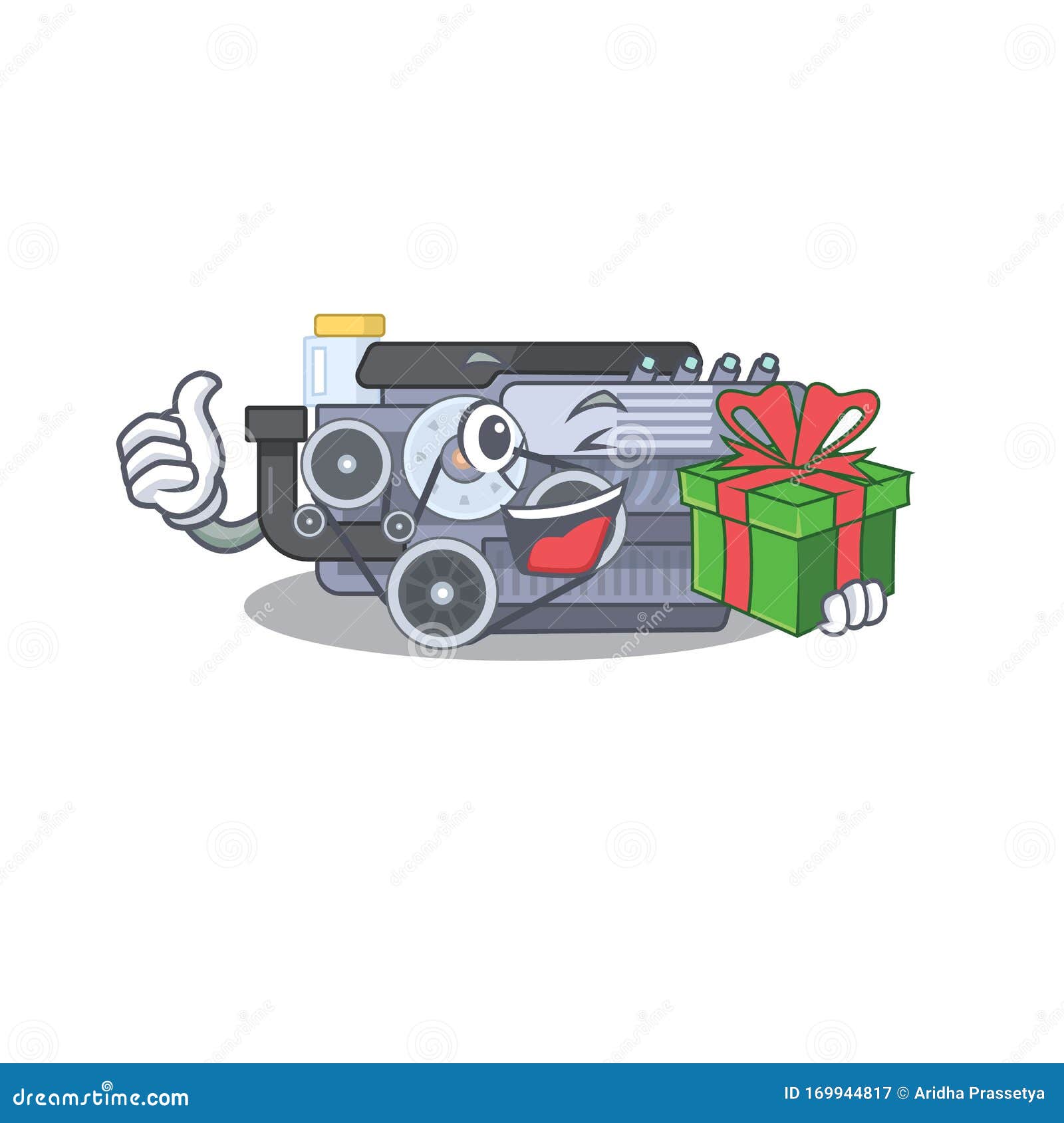 Smiley Combustion Engine Character with Gift Box Stock Vector ...