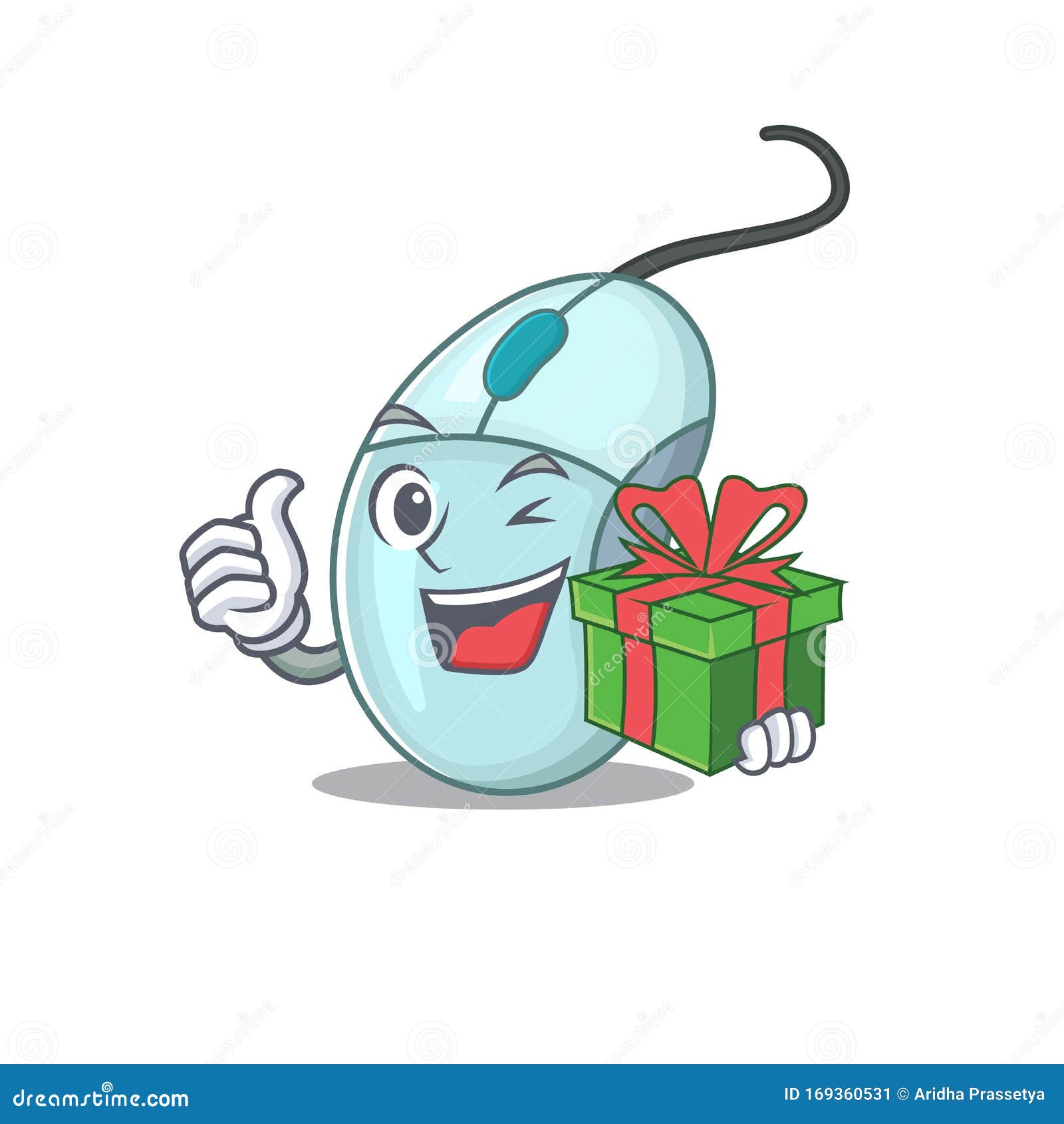 Smiley Computer Mouse Character with Gift Box Stock Vector ...