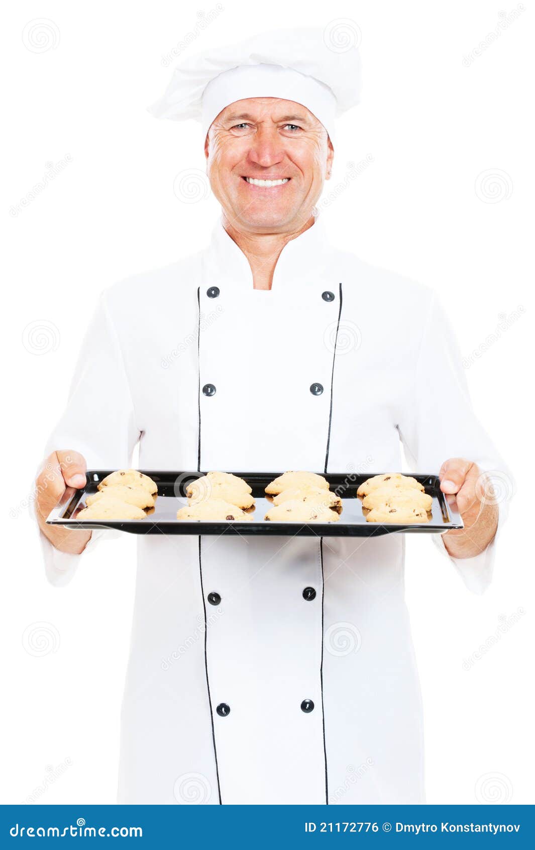 Smiley Cook Holding Baking Tray with Cookies Stock Photo - Image of ...