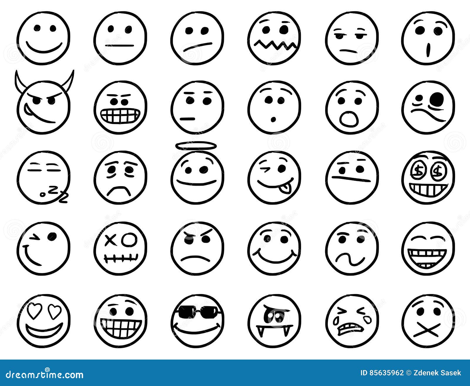 Smiley Drawings Icon Set 1 In Black And White Vector Illustration ...
