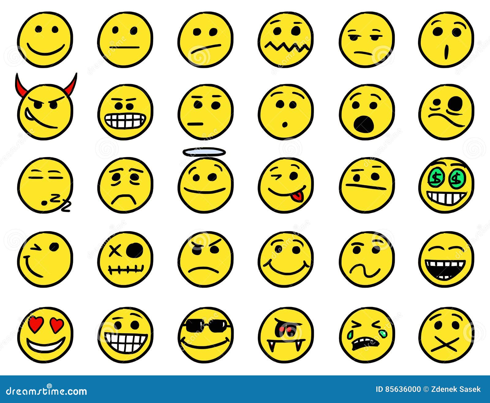 Smiley Drawings Icon Set 1 in Color Stock Vector - Illustration of ...