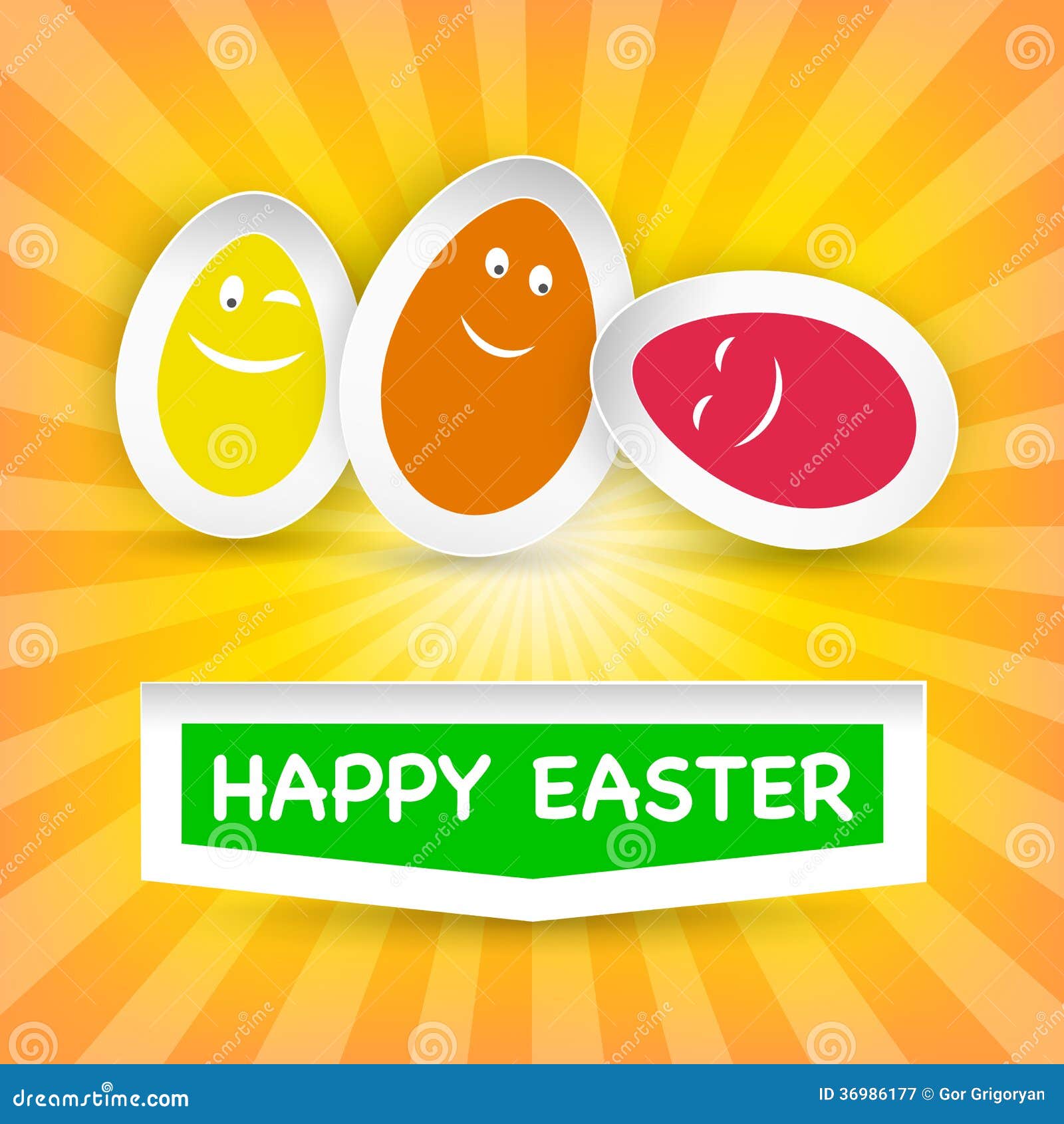 Smiley Easter Eggs and Happy Easter Greeting on a Cloud Stock Vector ...