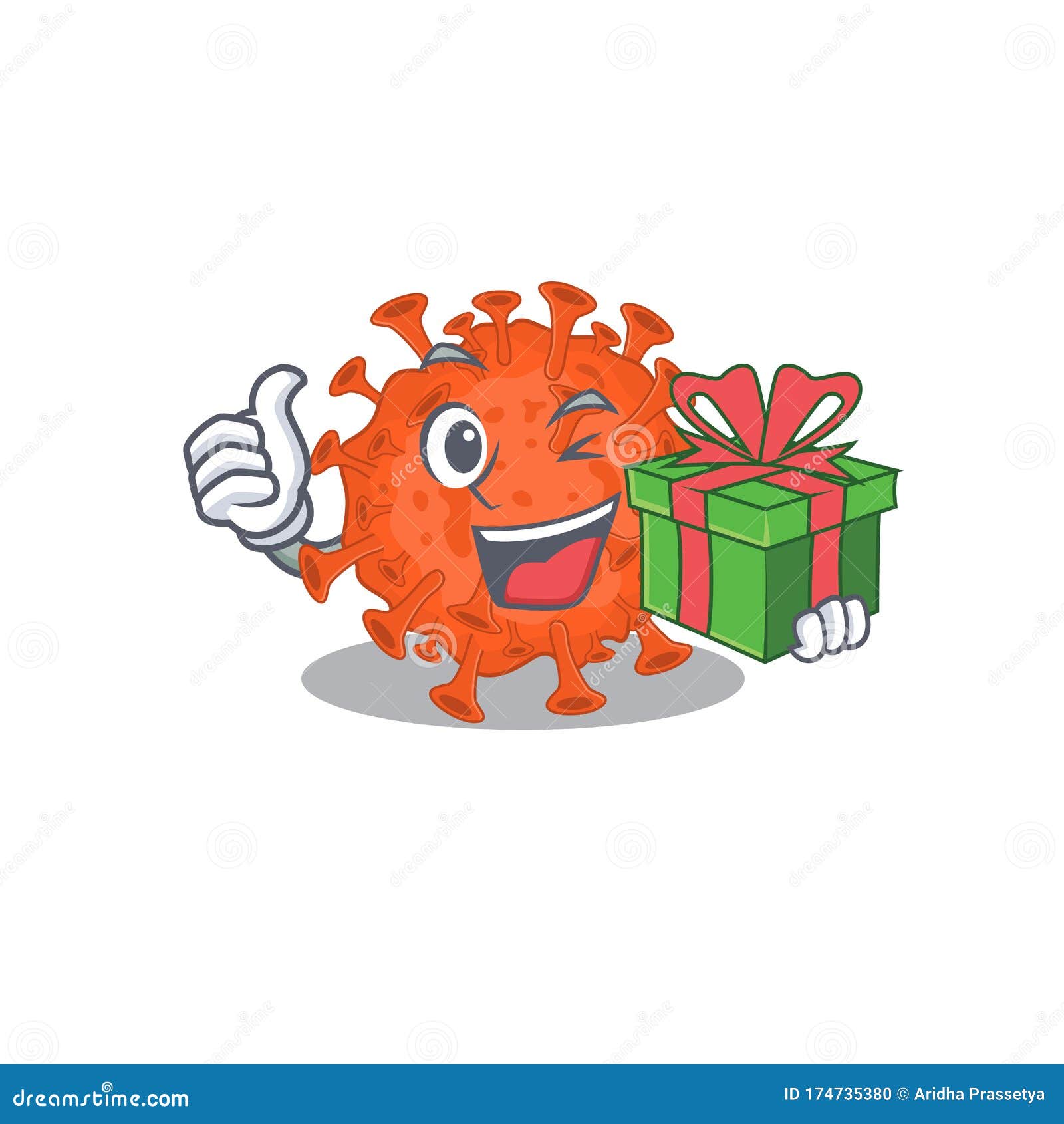 Smiley Electron Microscope Coronavirus Cartoon Character Having a Gift ...