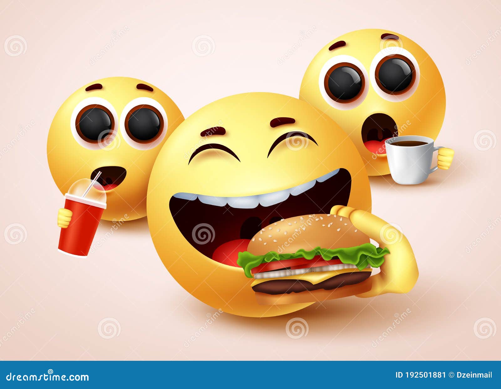 Smiley Emoji Eating Fast Food Burger Vector Character Design. Stock ... Smiley Emoji Eating Fast Food Burger Vector Character Design. Stock ...