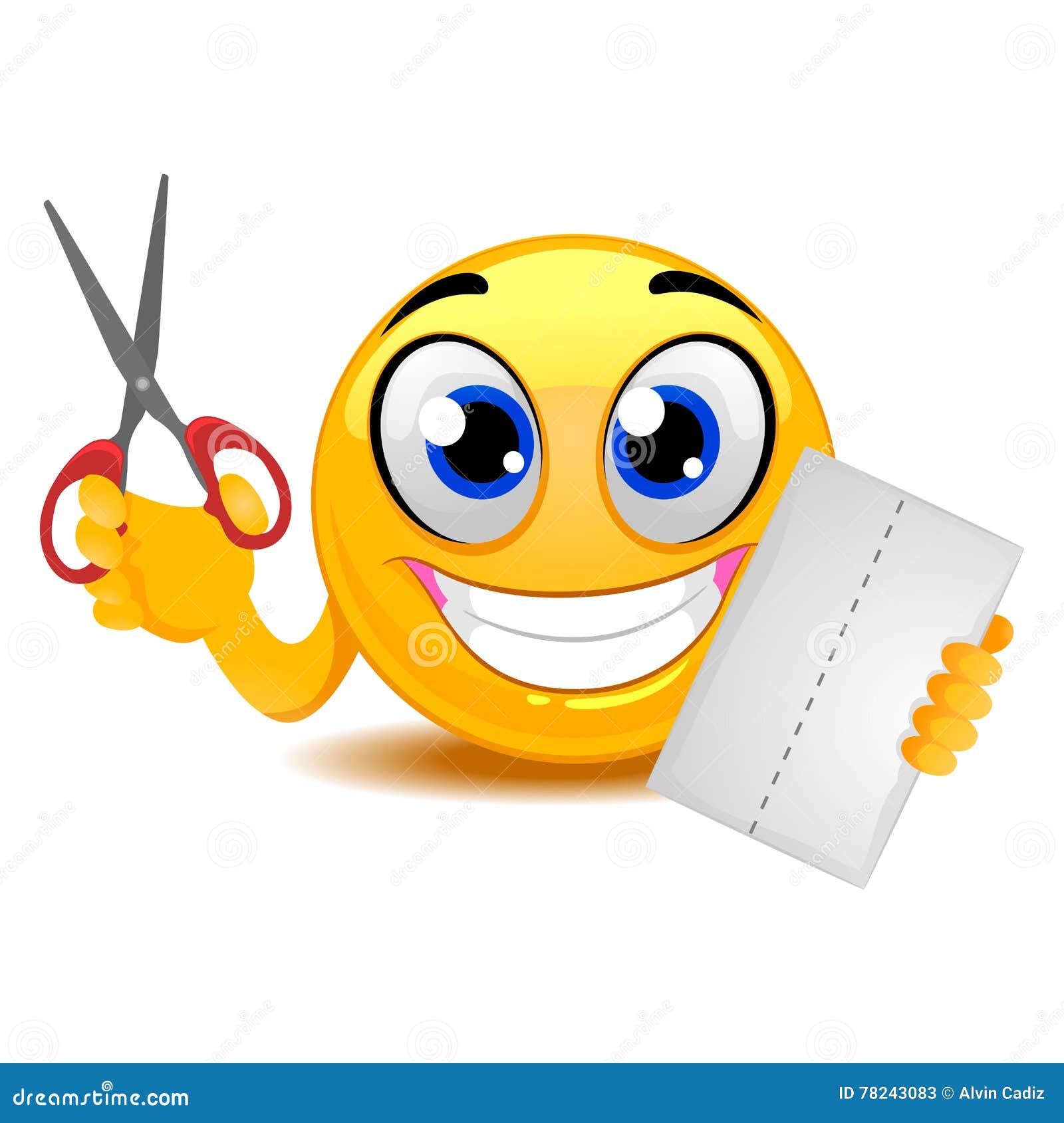 Smiley Emoticon-holdingsschaar En Document Vector Illustratie ...
