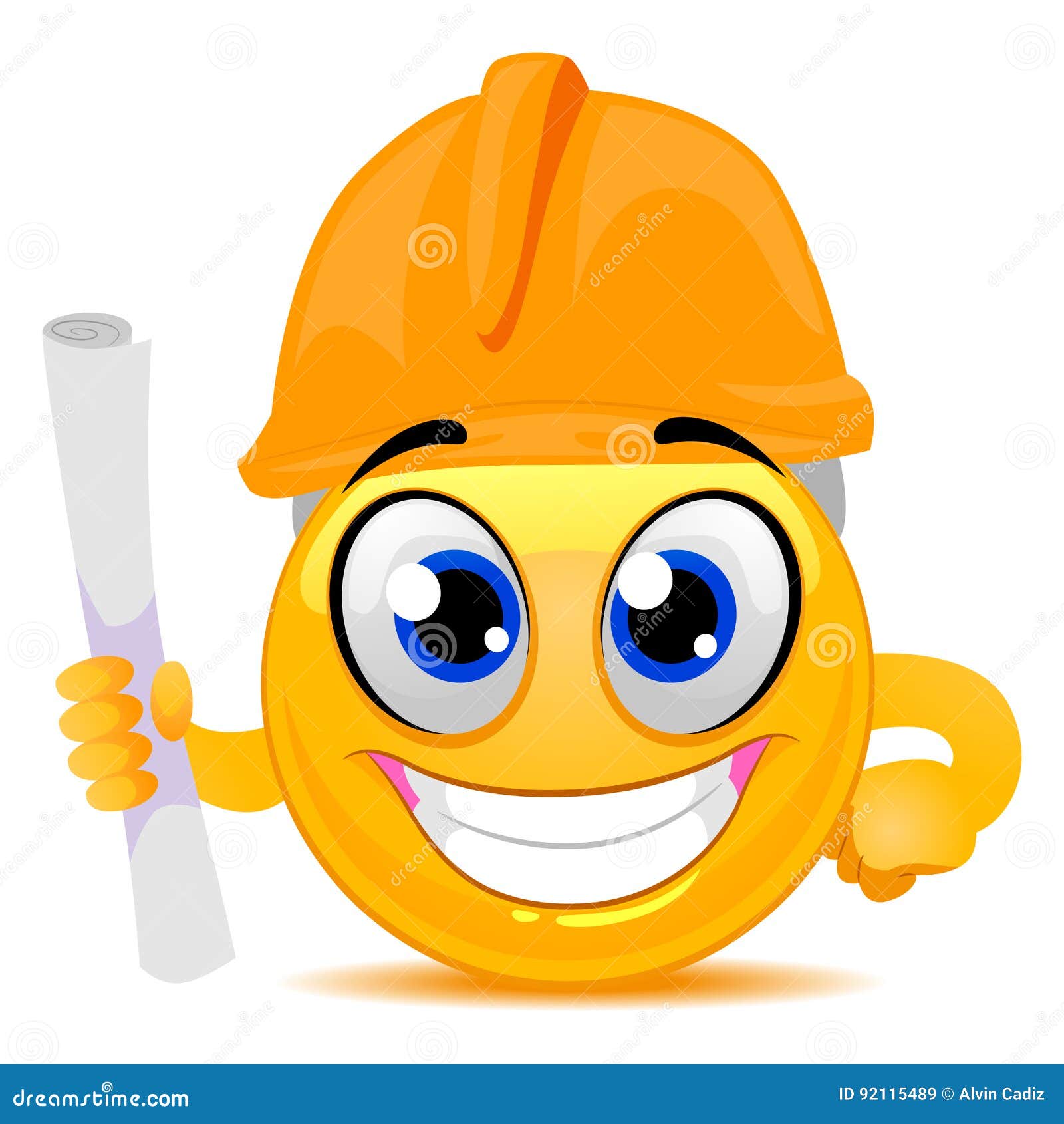 Smiley Emoticon Wearing Engineer Cap While Holding A Rolled Paper ...