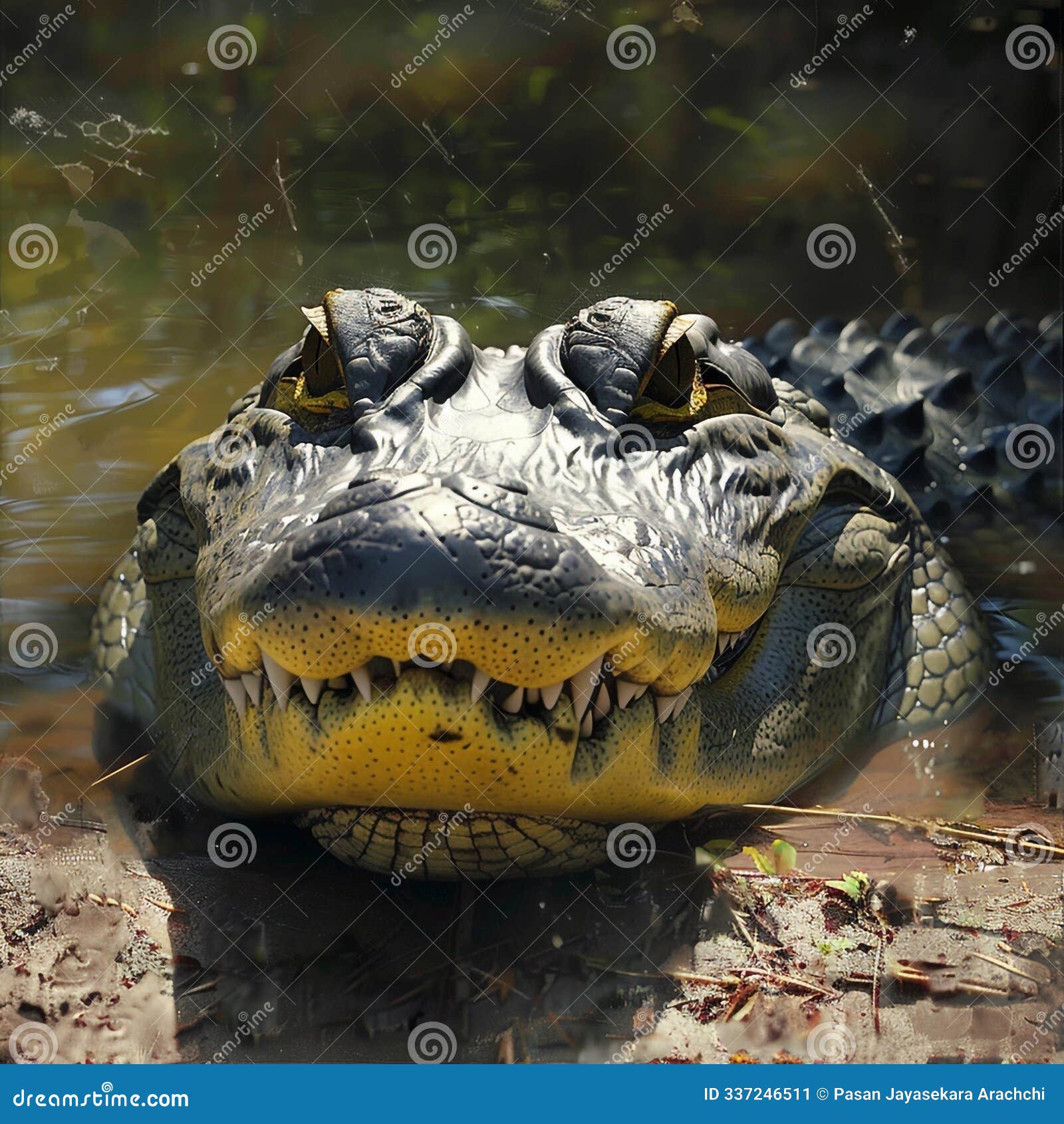 Smiley Face Basking with Alligator on Riverbank Stock Illustration ...